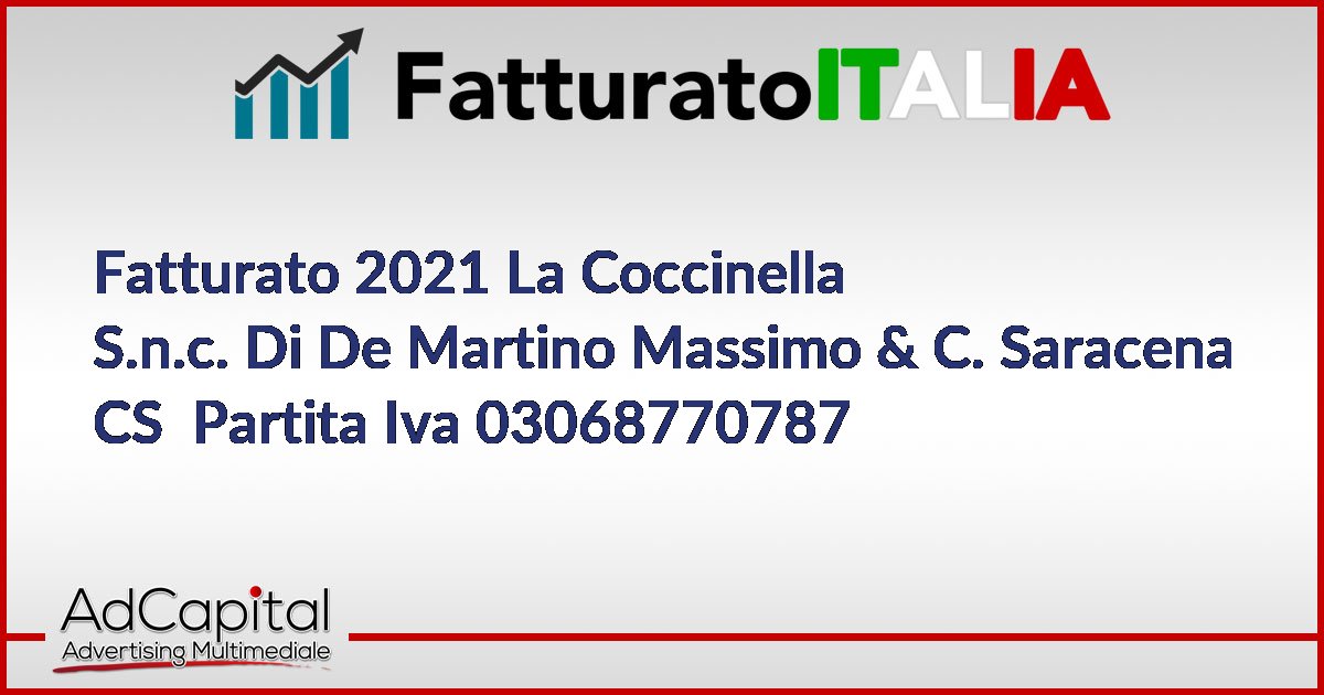 Fatturato 2021 La Coccinella S.n.c. Di De Martino Massimo & C. Saracena ... Fatturato 2021 La Coccinella S.n.c. Di De Martino Massimo & C. Saracena ...